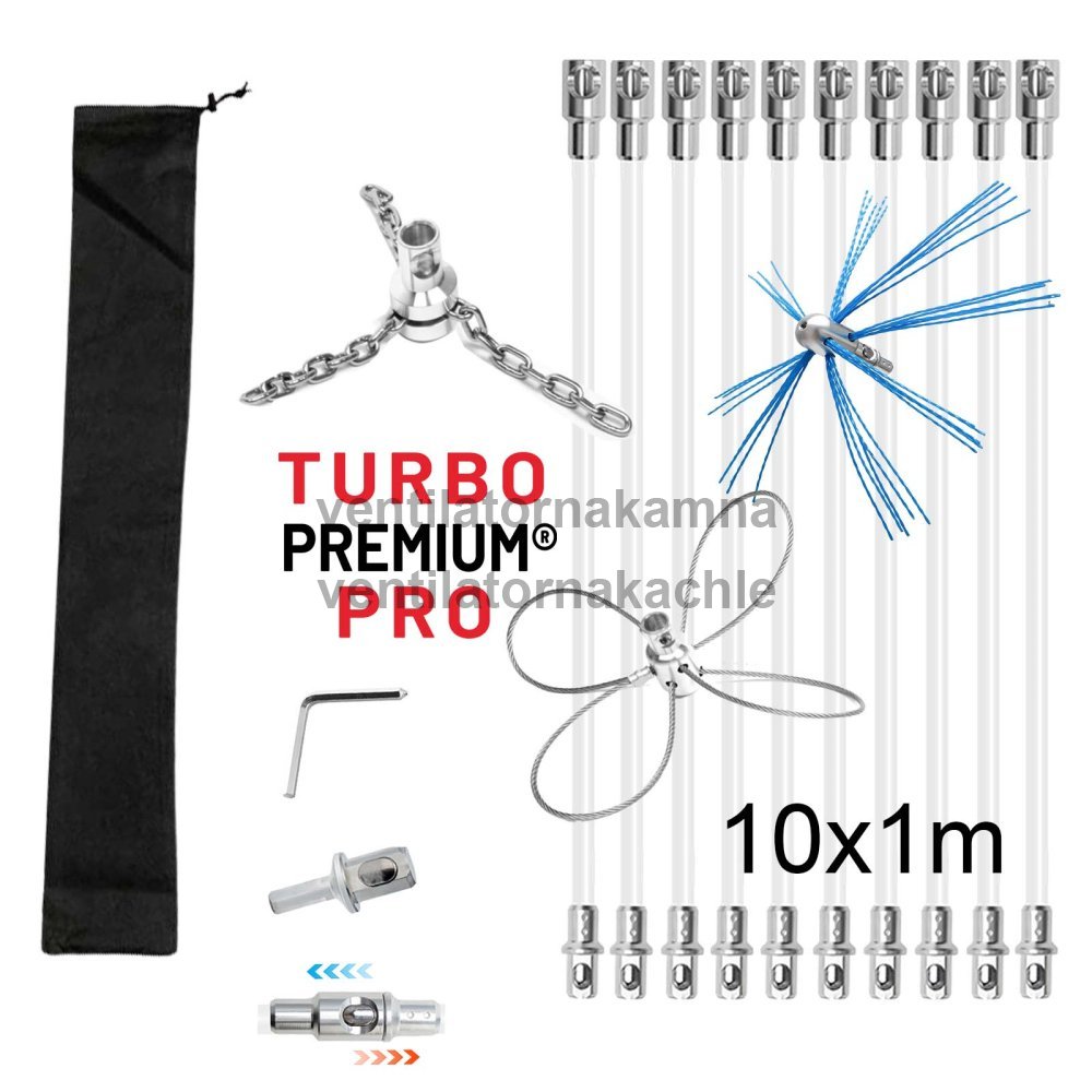Rotačná kefa na čistenie komína Komplet TURBO Premium® PRO - 10m